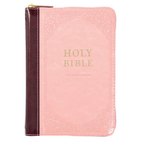 Pink And Burgundy Filigree Faux Leather Compact Kjv Bible With Zippered