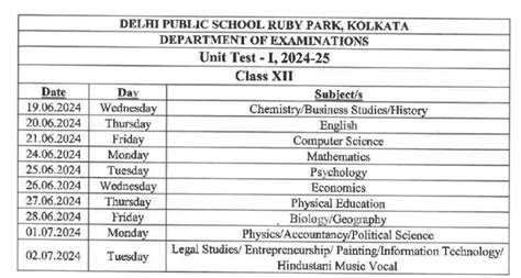 Class Xii Unit Test I 2024 25 Datesheet Pdf