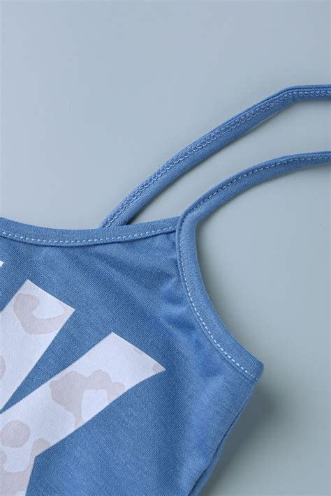 Wholesale Light Blue Sexy Print Patchwork Spaghetti Strap Sleeveless