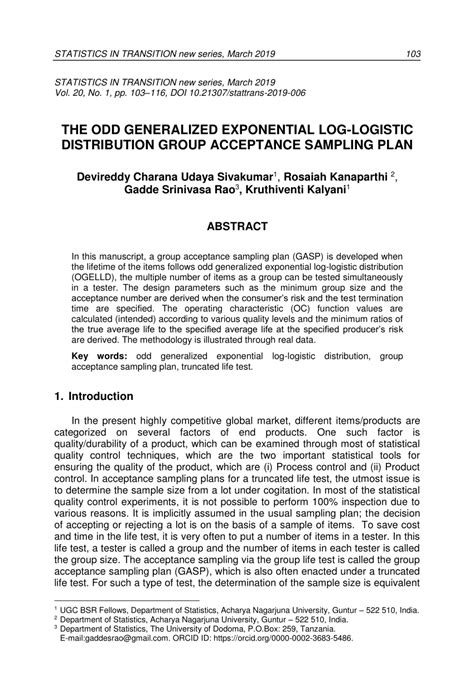 Pdf Odd Generalized Exponential Log Logistic Distribution Group Acceptance Sampling Plan
