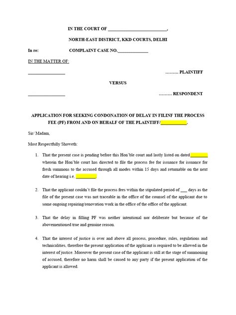 Application For Condonation Of Delay Pdf