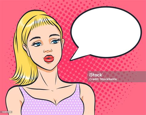 예쁜 금발의 젊은 여자 생각 거품 에 팝 아트 만화 스타일 벡터 일러스트 여자에 대한 스톡 벡터 아트 및 기타 이미지 여자