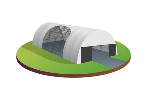 차양 타 포린 천막 임시 창 고 전시 터널 홀 항공기 격납고 반 건설 빌딩 와이어 프레임입니다 클리어 프레임을 잘라 벡터 아이소메트릭 일러스트 레이 션 비행기에 대한 스톡