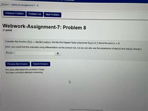 Answered 2022w1webwork Assignment 7 8 Bartleby