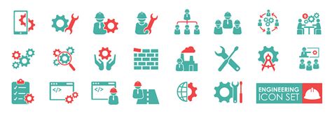 간단한 엔지니어링 아이콘 집합입니다 솔리드 아이콘 심플 스타일 제조 엔지니어 생산 설정 등과 같은 아이콘이 포함되어 있습니다 벡터 그림입니다 Revolution에 대한 스톡