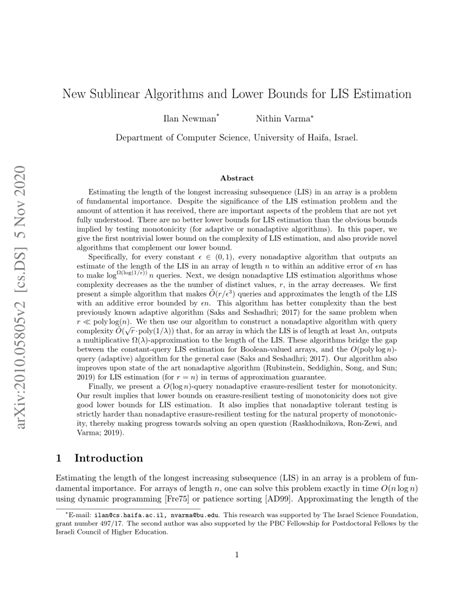 Pdf New Algorithms And Lower Bounds For Lis Estimation