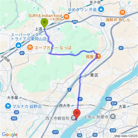 上道駅から岡山市立西大寺公民館へのルートマップ Mdata