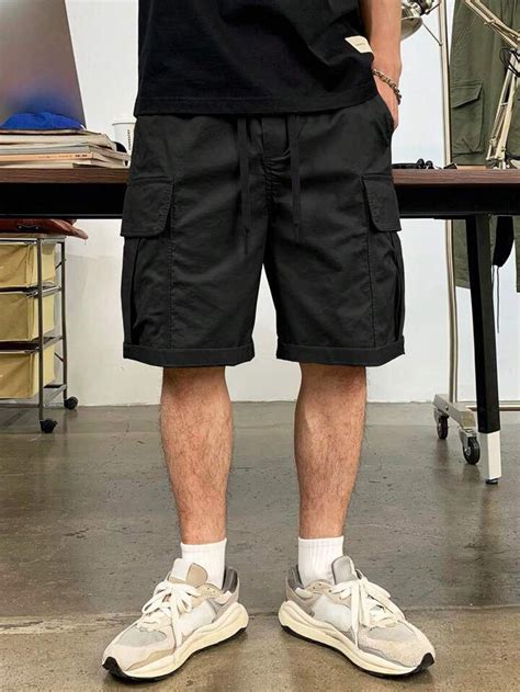 Manfinity LEGND Men Flap Pocket Side Drawstring Waist Cargo Shorts