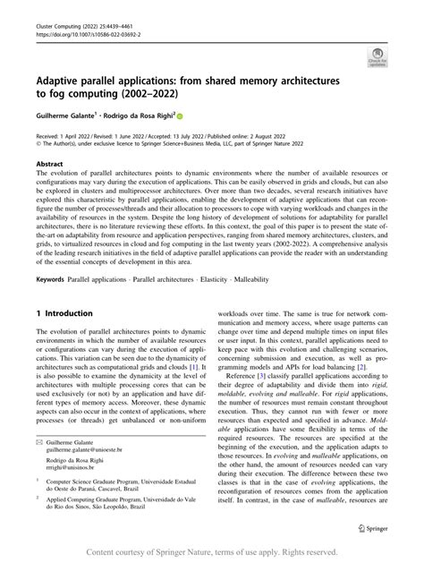 Adaptive Parallel Applications From Shared Memory Architectures To Fog