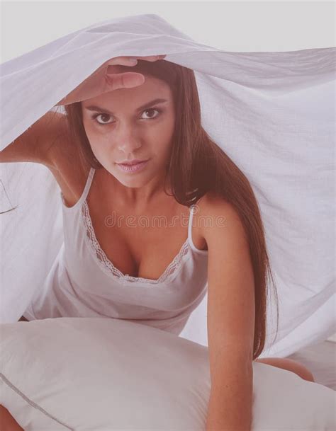 Young Beautiful Woman Lying In Bed Under Cover Stock Image Image Of