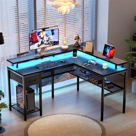 Ivy Bronx Hallsburg 55 L Shaped Desk Gaming Desk With LED Lights