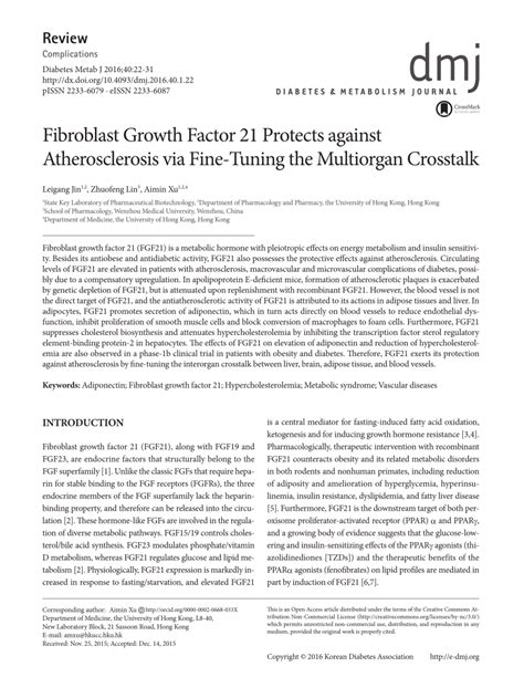 Pdf Fibroblast Growth Factor 21 Protects Against Atherosclerosis Via