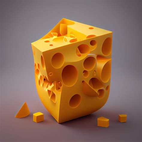 Premium Ai Image Cheese Cube With Holes On A Gray Background 3d
