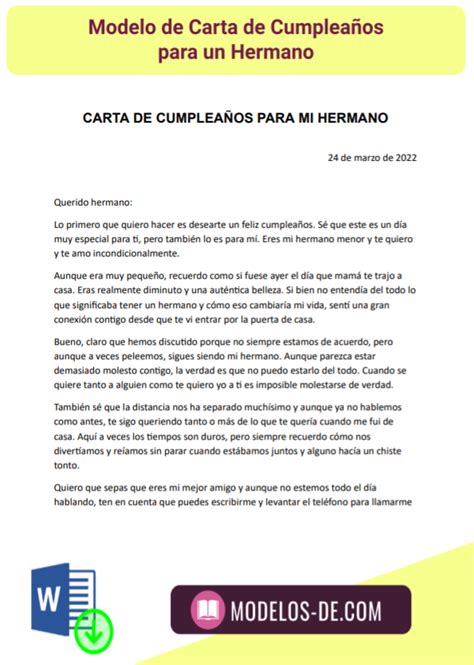 Ejemplo De Carta De Cumplea Os Para Mi Hermano En Word The Best Porn