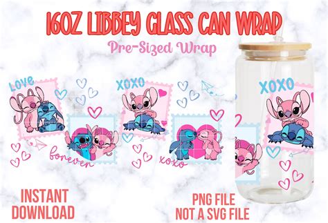 Stitch And Angel 16oz Libbey Glass Can Wrap Stitch Glass Can Wrap