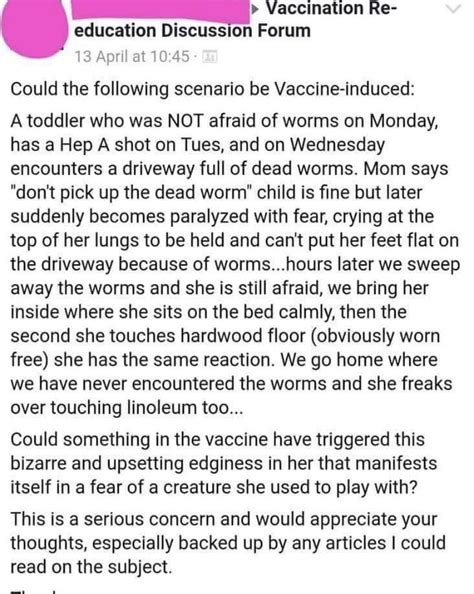 Vaccine Triggers Worm Phobia Rvaxxhappened