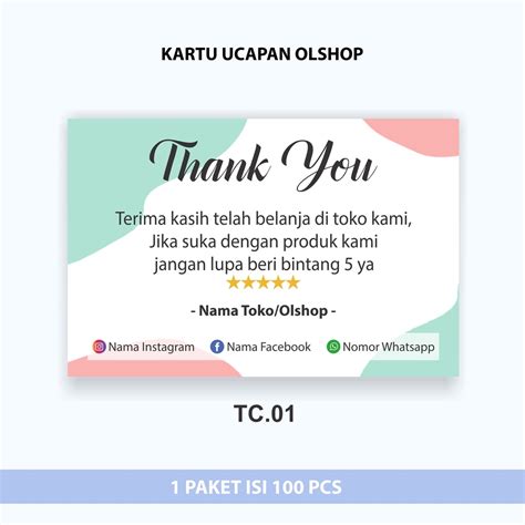 Jual Kartu Ucapan Terima Kasih Olshop Kartu Hampers Thank You Card