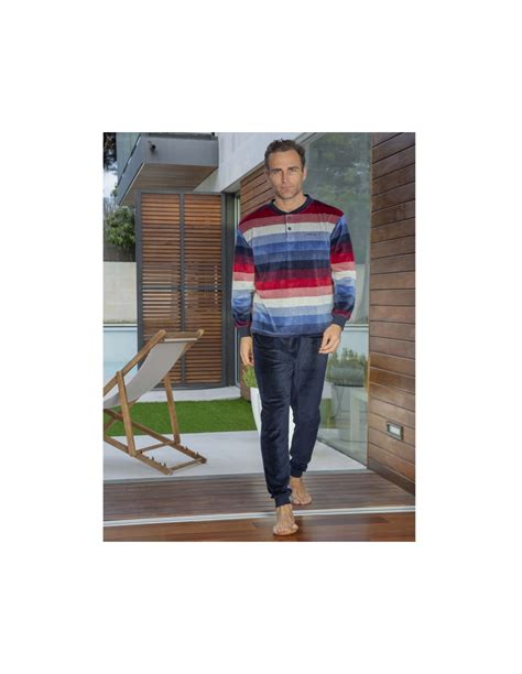 Pijama Invierno Hombre Terciopelo Rayas 5604 De Muslher