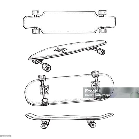 흰색 절연 스케이트 보드의 집합입니다 낙서 롱 보드 페니 보드 손으로 그린 벡터 일러스트입니다 스케이트보드 타기에 대한 스톡 벡터 아트 및 기타 이미지 Istock