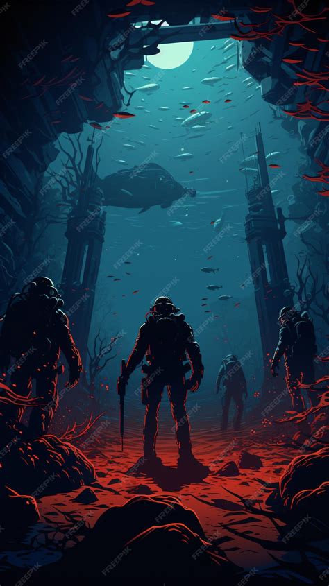 Premium Ai Image Dramatic Scene Xcom Divers In Shootout With