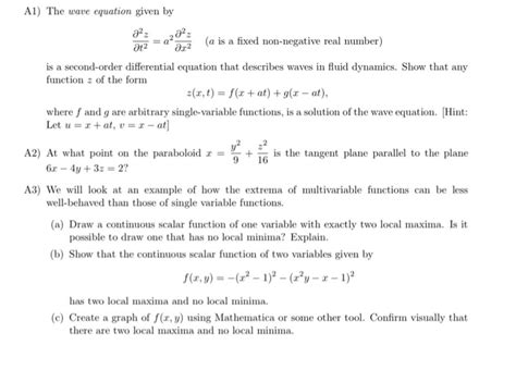 Solved Al The Wave Equation Given By Ar2 At2 A Is A Fixed