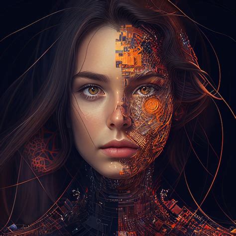 Premium Photo Abstract Portrait Of Women Mix Of Human And Technology