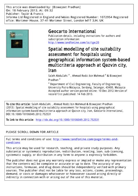 pdf spatial modeling of site suitability assessment for hospitals