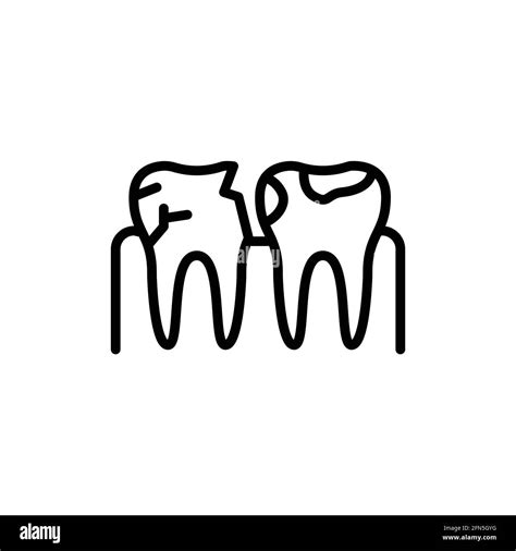 Teeth With Caries Color Line Icon Isolated Vector Element Outline Pictogram For Web Page