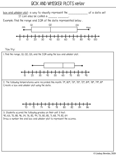 Box And Whisker Plots Guided Notes And Worksheets 7th 10th Grade