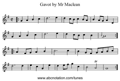 Abc Gavot By Mr Maclean ~jc Music Book Stewart Scajmr 1784 V1 0041