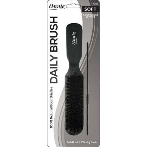 Annie Soft Wooden Daily Brush And Comb Set 100 Boar Bristle Black