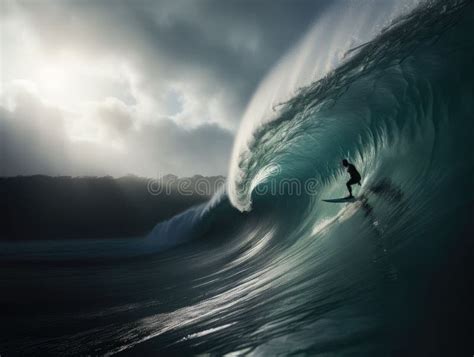 AI Generated Person Riding Surfboard On Large Wave In Sea Stock Illustration Illustration Of