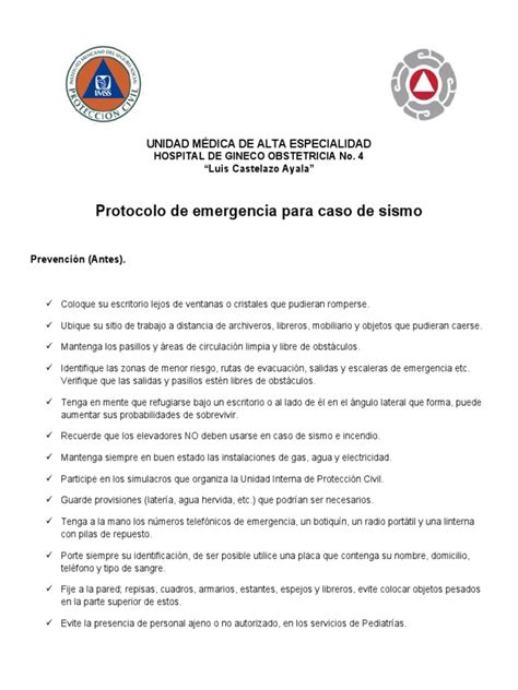 Protocolo Para Caso De Sismo 2022 Pdf