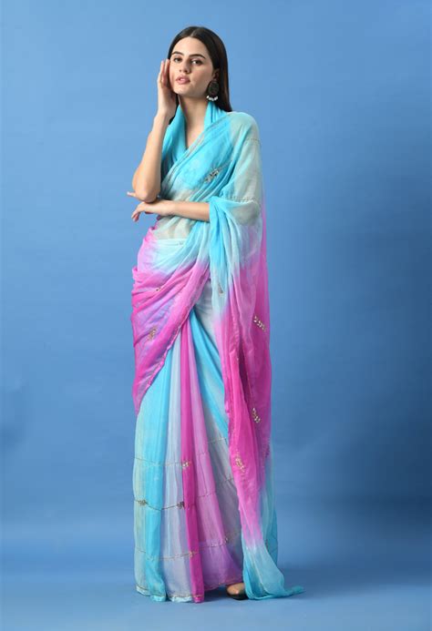 Red Heart Embroidered Chiffon Saree