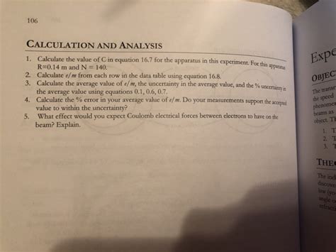 Solved 106 CALCULATION AND ANALYSIS 1 Calculate The Value Chegg Com