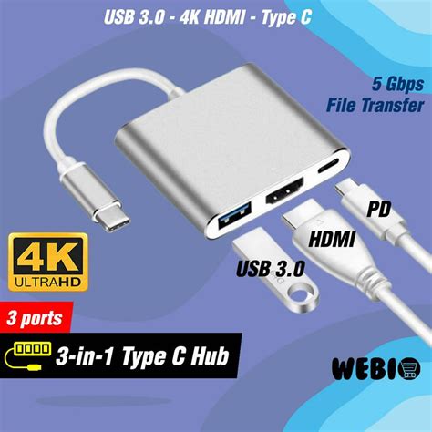 Jual Kabel Hub In Type C To Hdmi Converter K Adapter Laptop Hp Ke Tv Shopee Indonesia