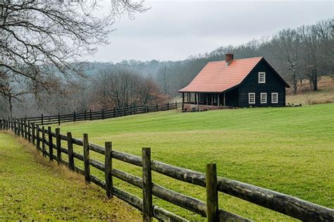 Premium Photo Rural Home With Expansive Green Lawns And Fences