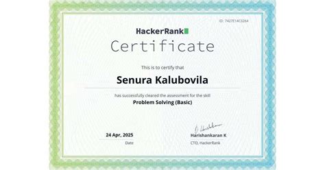 Hackerrank Skill Certificate Senura Kalubovila