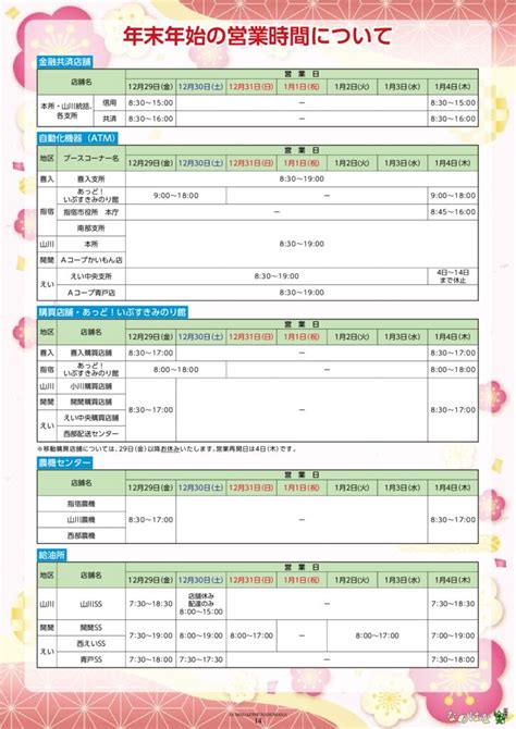 令和5年・令和6年の年末年始営業時間について Jaいぶすき公式サイト