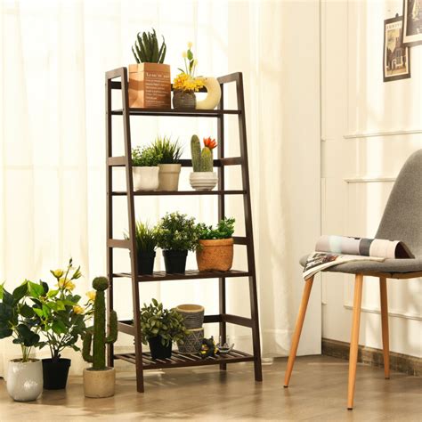 Tier Bamboo Plant Rack With Guardrails Stable And Space Saving Costway