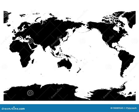 Australia And Pacific Ocean Centered World Map High Detail Black
