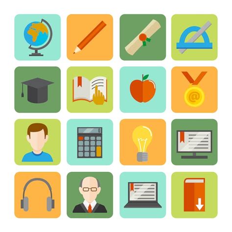 Premium Vector E Learning Flat Icon Set