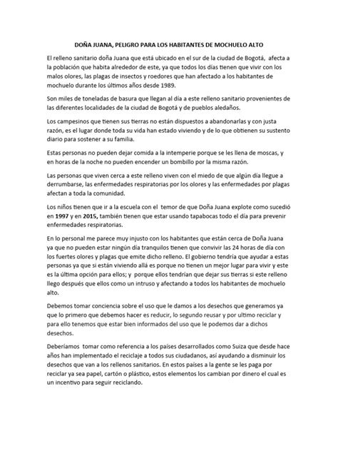 Opinión Relleno Doña Juana Pdf Residuos Vertedero