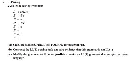 Solved 2 LL Parsing Given The Following Grammar B Bv DEF Chegg