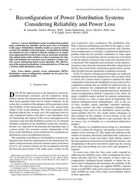 pdf reconfiguration of power distribution systems considering