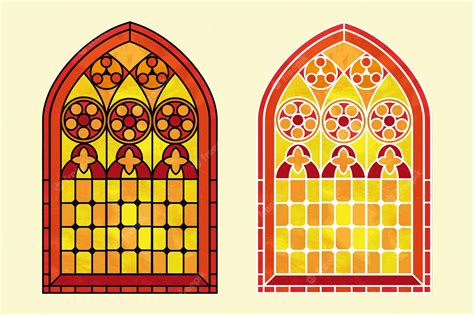 Premium Vector Stained Glass Arch Window In Warm Tones Eps10 Vector