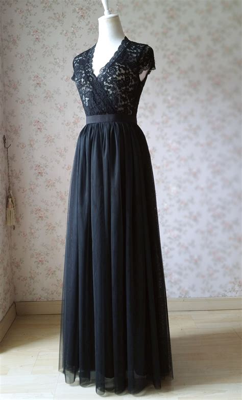 Black Long Maxi Tulle Skirt High Waisted Black Tulle Skirt Plus Size