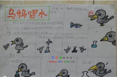 乌鸦喝水图配文手抄报 手抄报图片大全 普车都