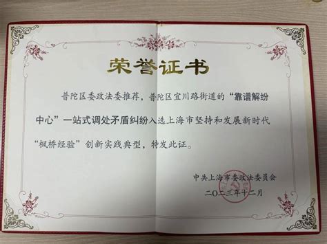 入选上海市创新实践典型案例看普陀靠谱解纷中心一站式调处矛盾纠纷 宜川路街道 工作 宜馨