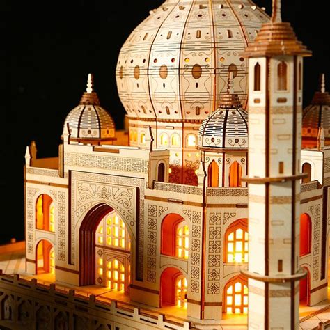 Taj Mahal 3d Wooden Puzzle With Led Light Diy Architecture Model Kit